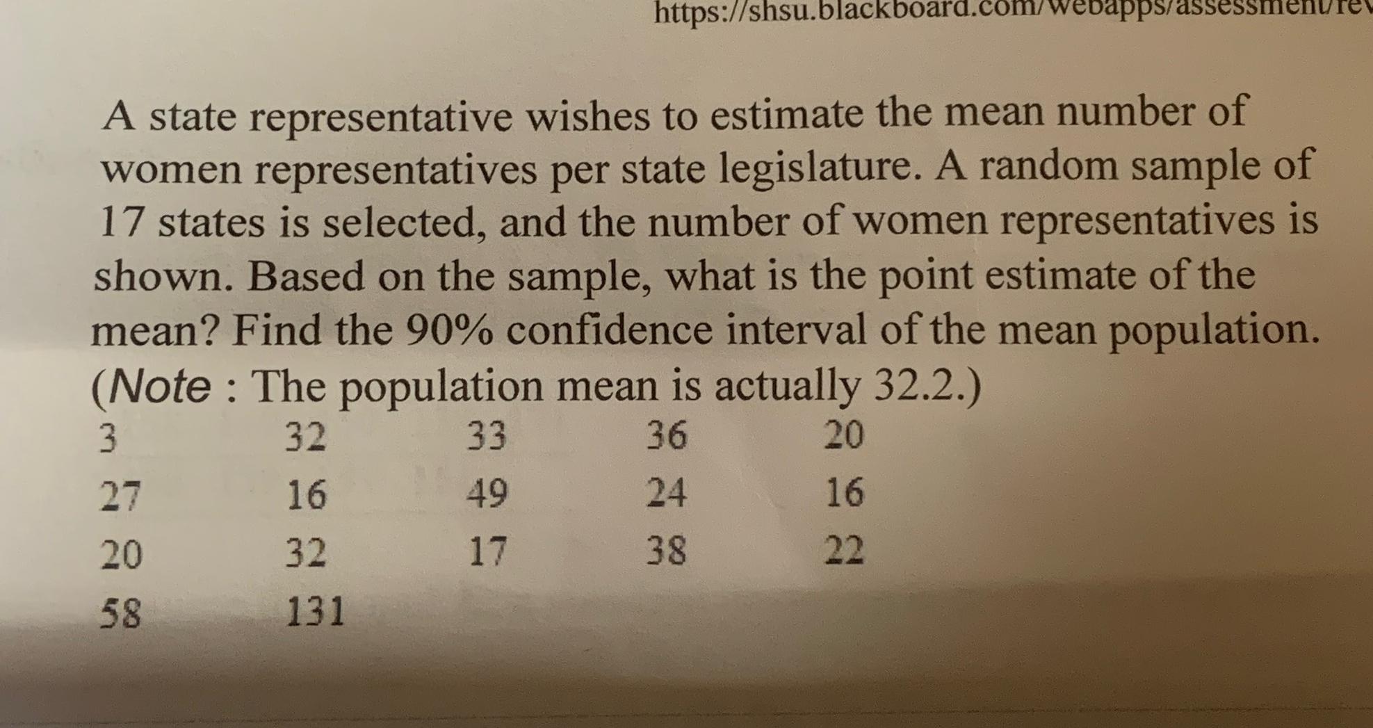 Solved A state representative wishes to estimate the mean | Chegg.com
