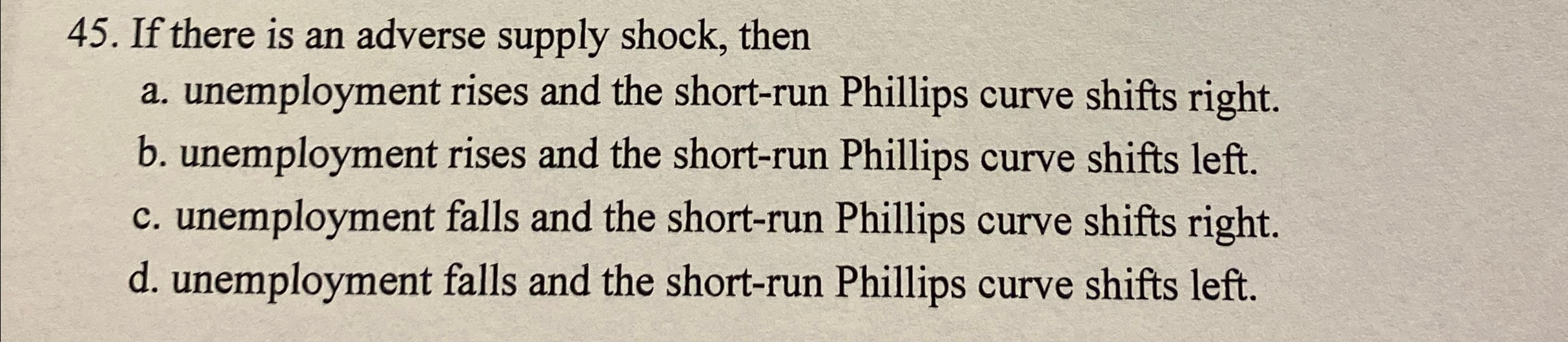 Solved If there is an adverse supply shock, thena. | Chegg.com
