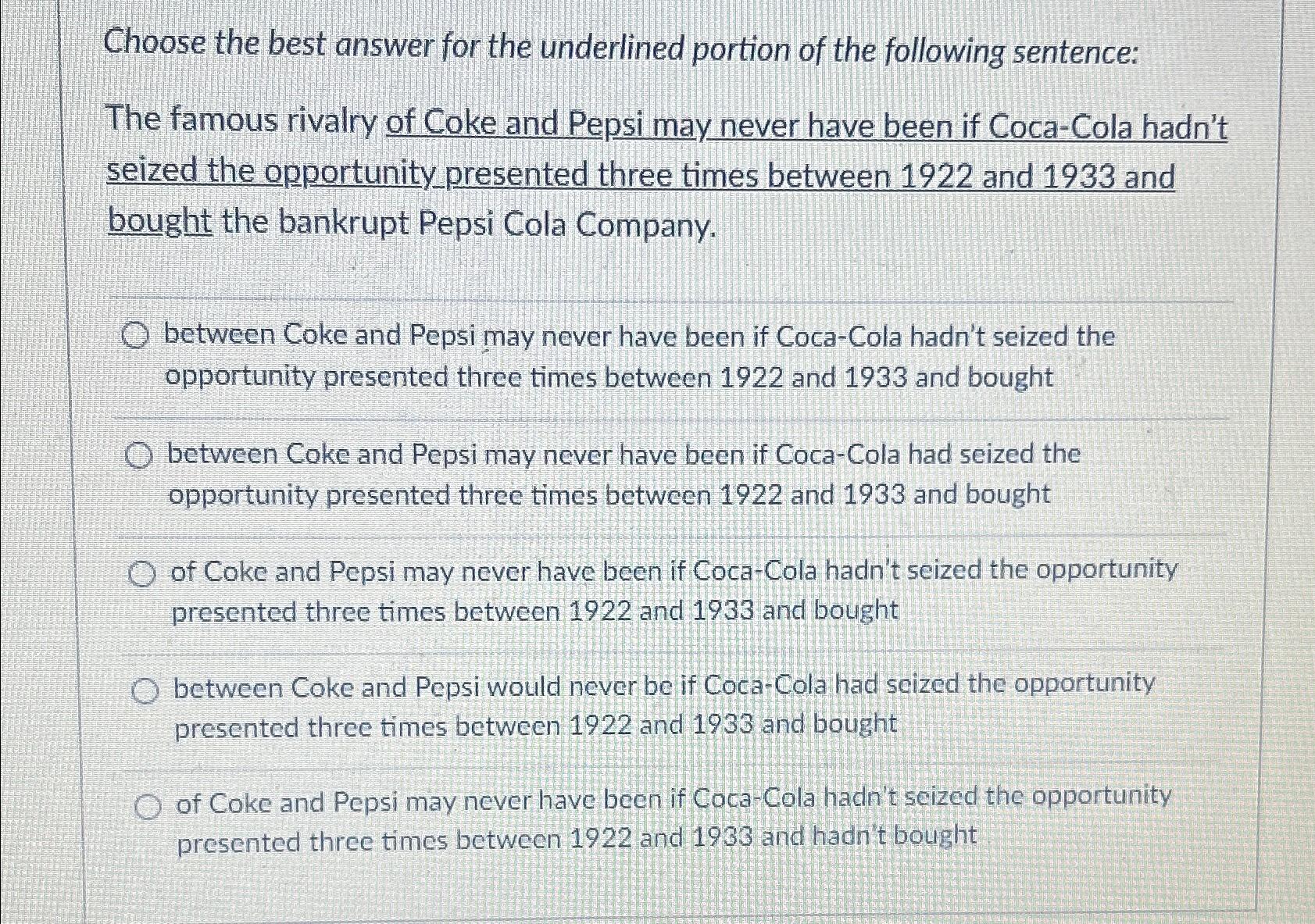 Solved Choose the best answer for the underlined portion of | Chegg.com