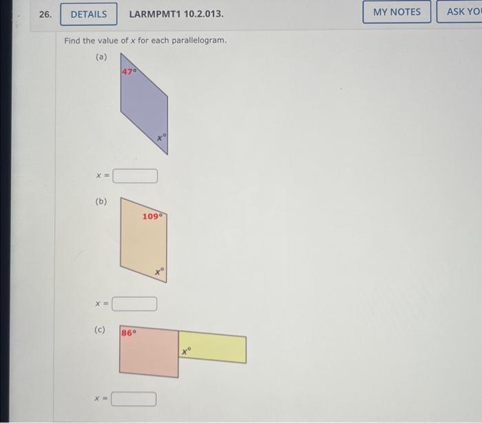Solved Find the value of x for each parallelogram. (a) x= | Chegg.com