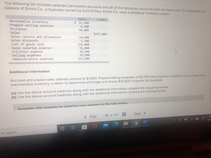 Solved The following list includes selected permanent | Chegg.com