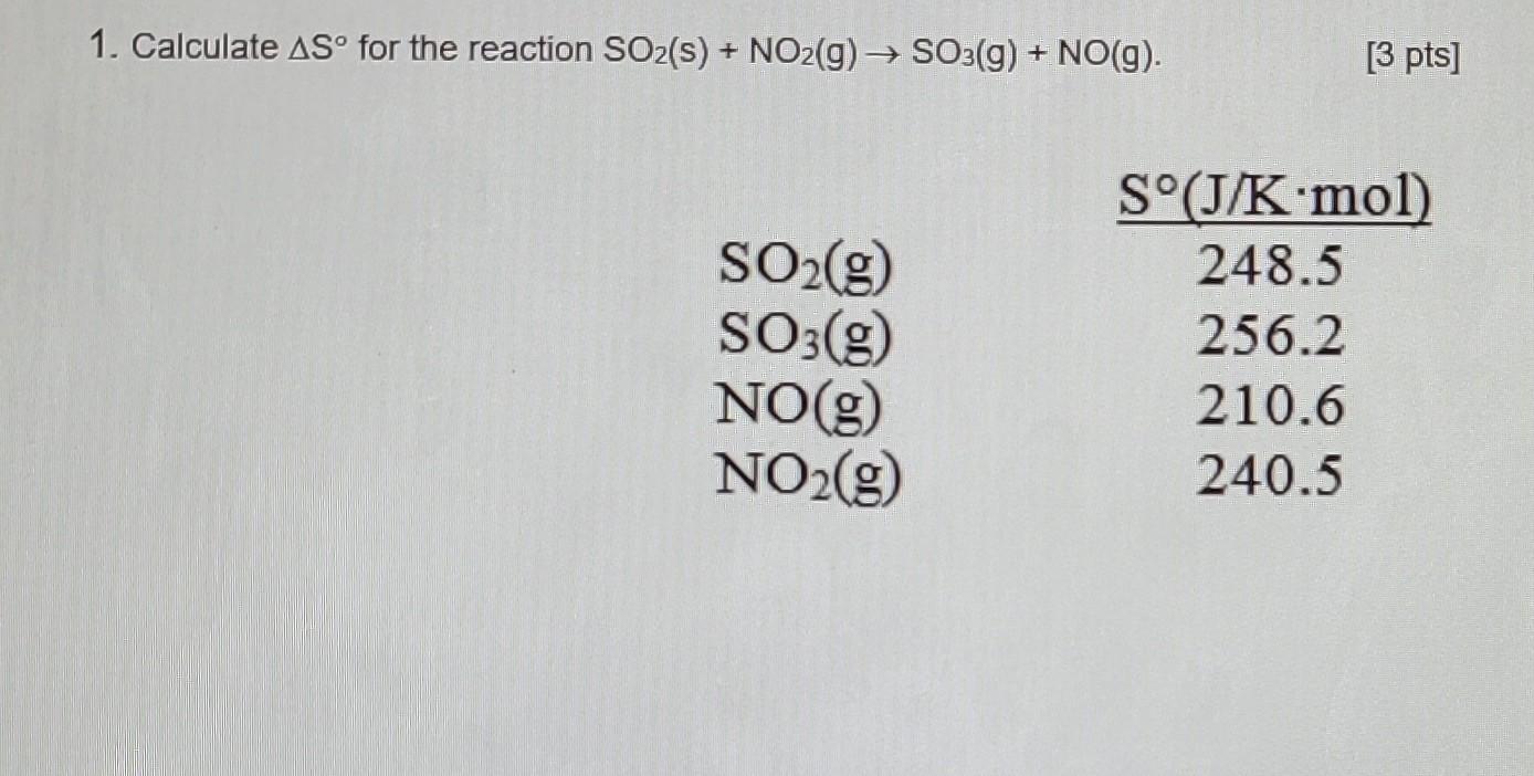 Solved SO2( s)+NO2( g)→SO3( g)+NO(g) | Chegg.com
