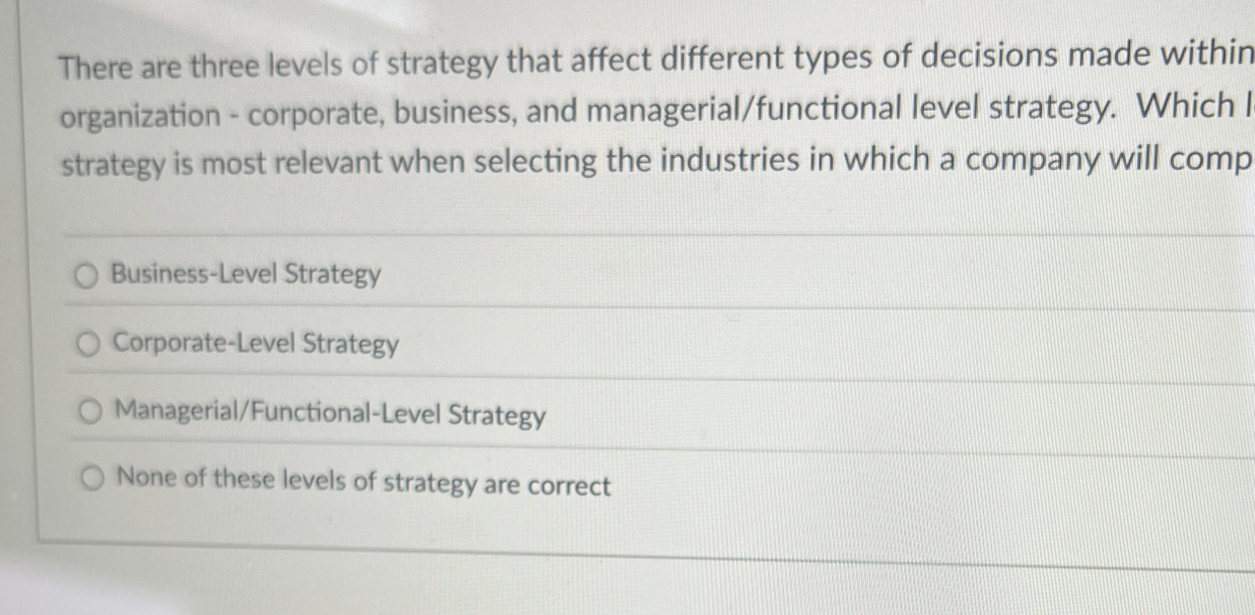 Solved There are three levels of strategy that affect | Chegg.com
