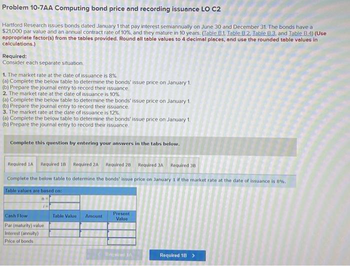 Solved Problem 10-7AA Computing bond price and recording | Chegg.com
