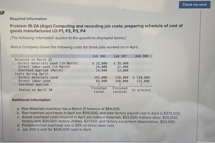Solved Required information Problem 19-2A (Algo) Computing | Chegg.com