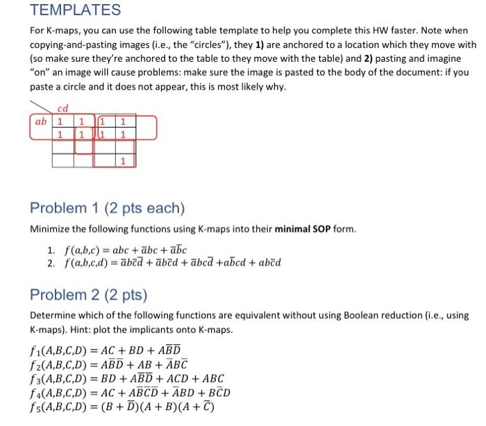 Solved TEMPLATES For K-maps, you can use the following table | Chegg.com