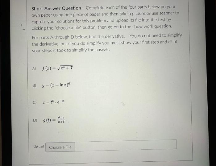 Solved Short Answer Question - Complete each of the four | Chegg.com