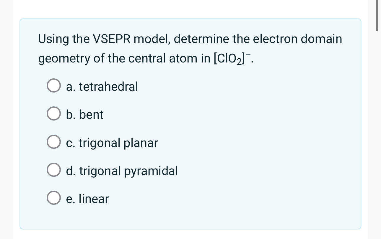 Solved Using the VSEPR model, determine the electron | Chegg.com