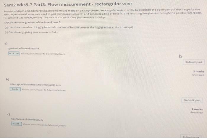 Solved Sem2 Wks5-7 Part3: Flow measurement - rectangular | Chegg.com