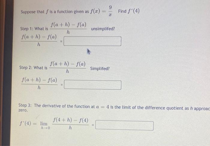 Solved Suppose that f is a function given as f(x)=x9 Find | Chegg.com