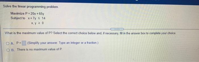Solved Solve the linear programming problem Maximize P=20x | Chegg.com