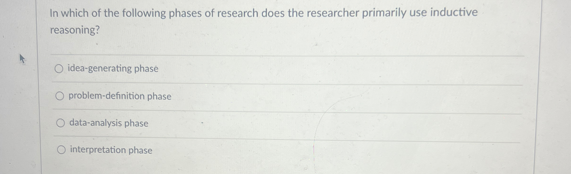 Solved In which of the following phases of research does the | Chegg.com