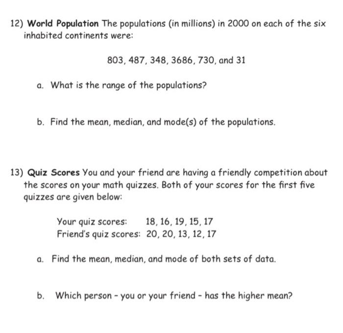 Solved 12) World Population The populations (in millions) in | Chegg.com