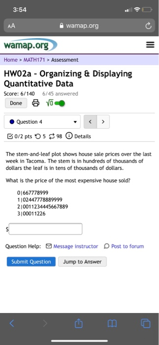 Solved 3:54 AA wamap.org = wamap.org Home > MATH171 > | Chegg.com