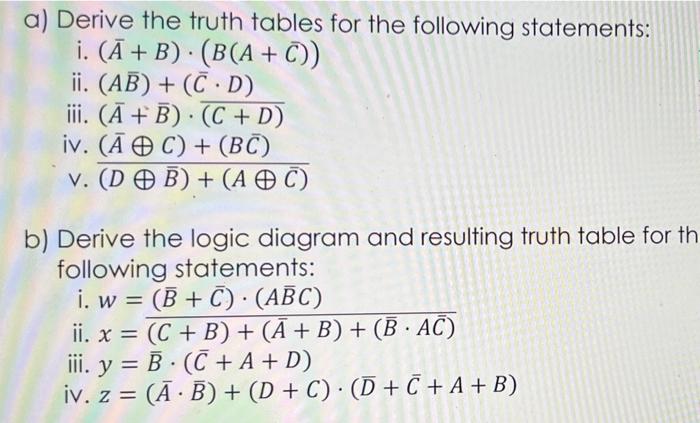 Solved a) Derive the truth tables for the following | Chegg.com