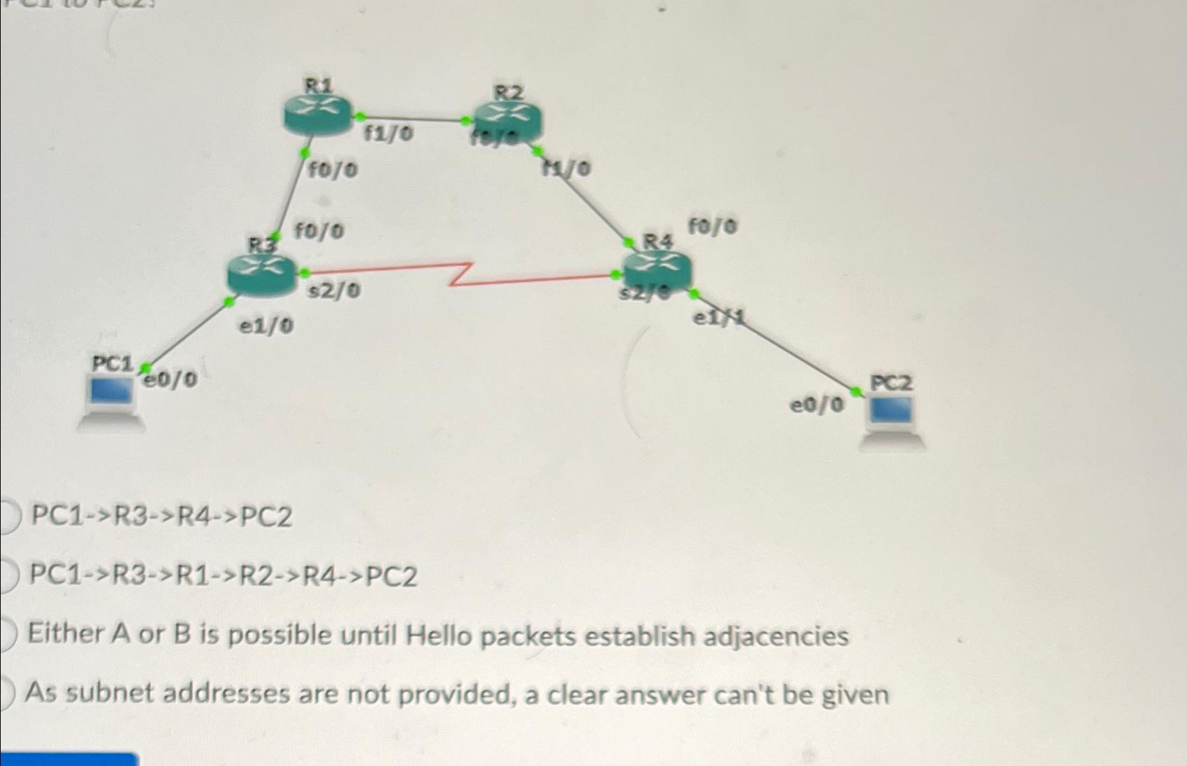 Solved {:PC1→R3→R1 - R2 2 >R4 - >PC2Either A or B is | Chegg.com