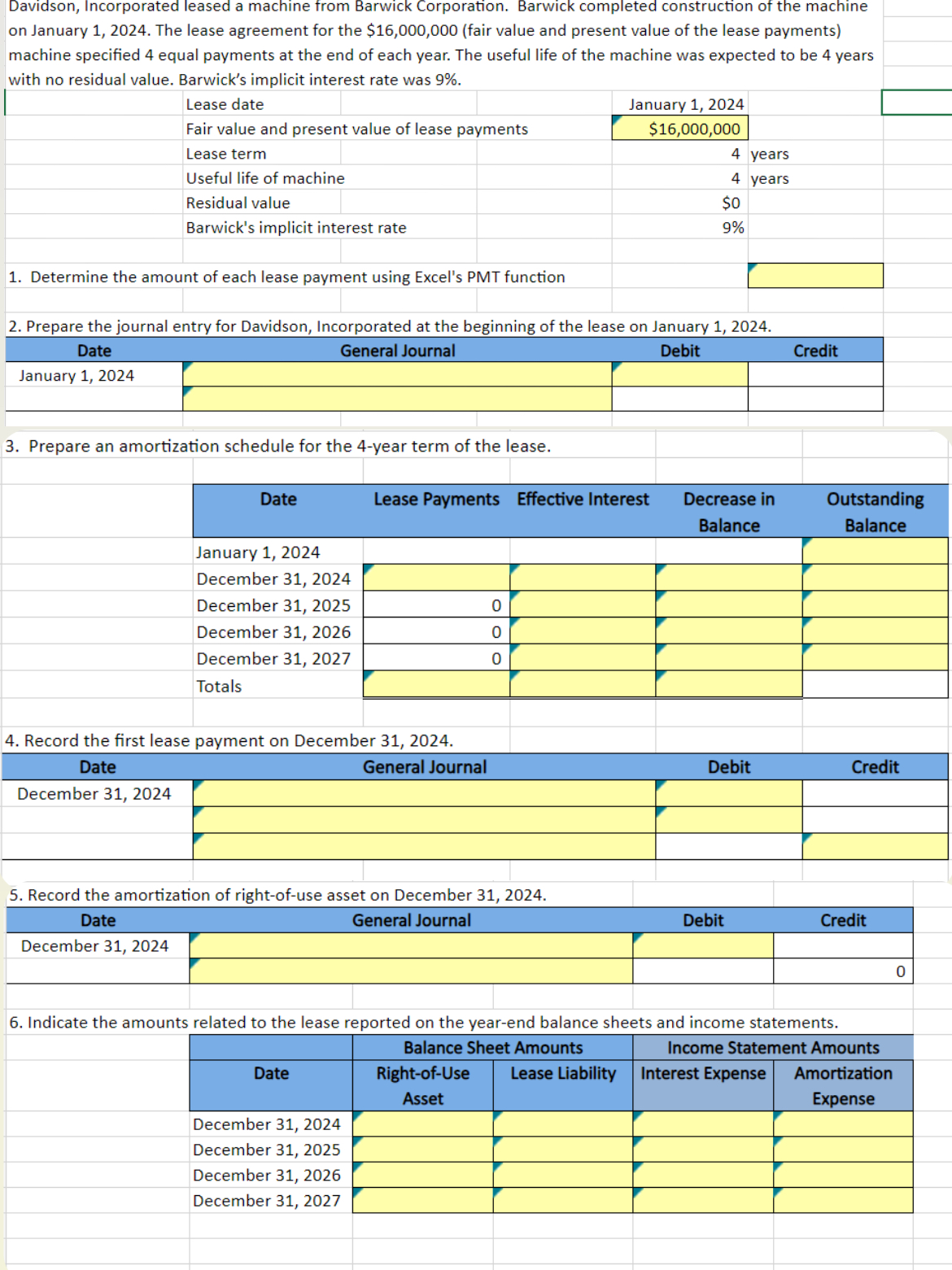 Please answer using Excel. I need the correct answers | Chegg.com