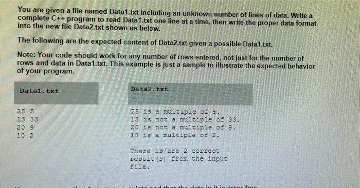 Solved You are given a file named Data1.txt including an | Chegg.com