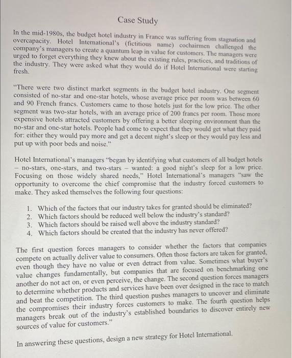 Solved Case Study In the mid-1980s, the budget hotel | Chegg.com