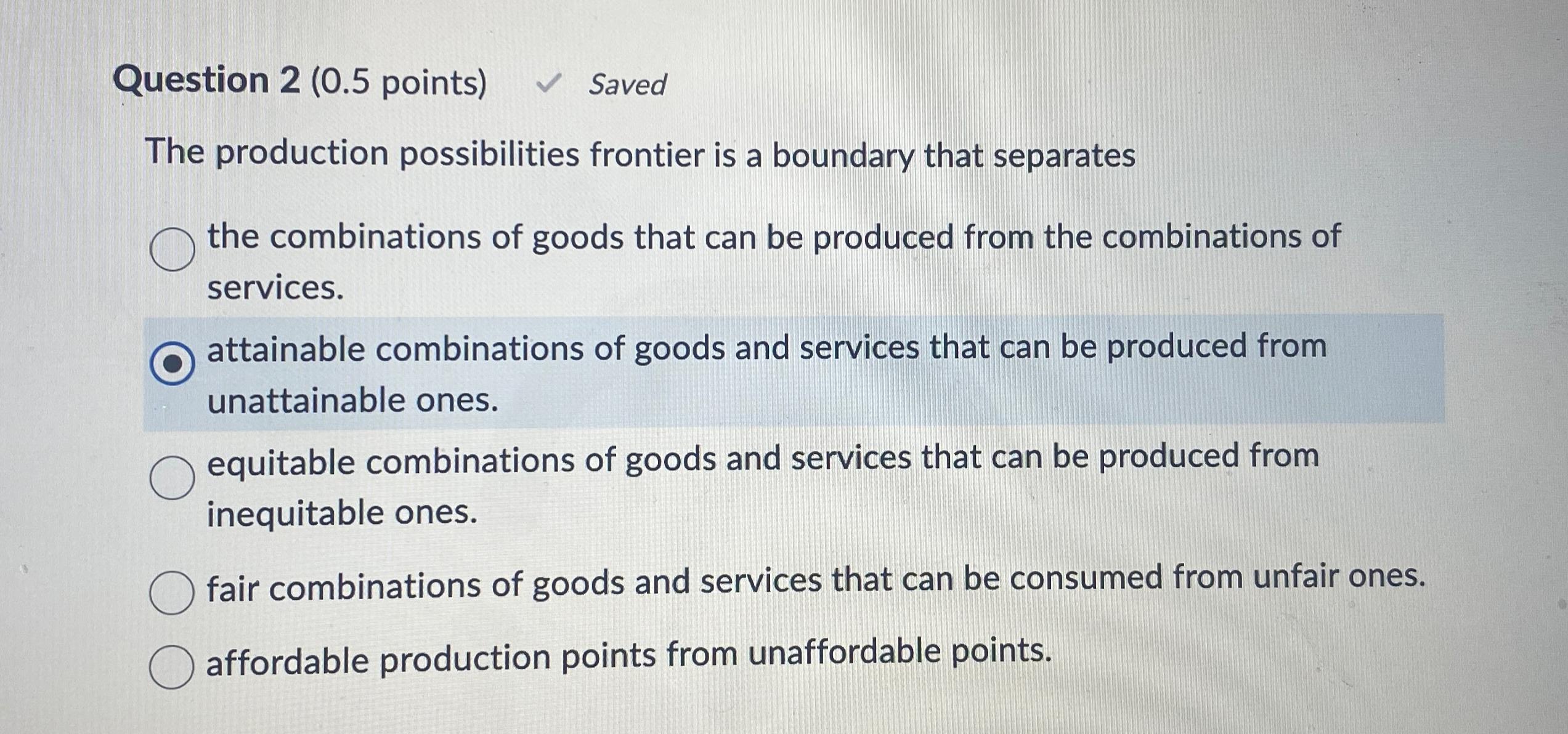 Solved Question 2 ( 0.5 ﻿points) ﻿SavedThe production | Chegg.com