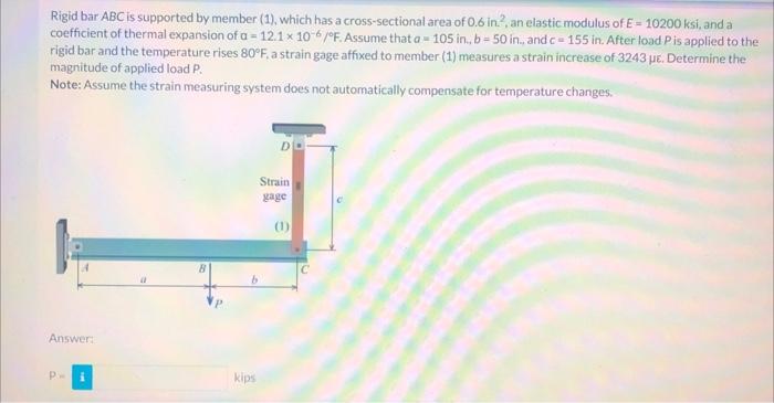 Solved Rigid bar ABC is supported by member (1), which has a | Chegg.com