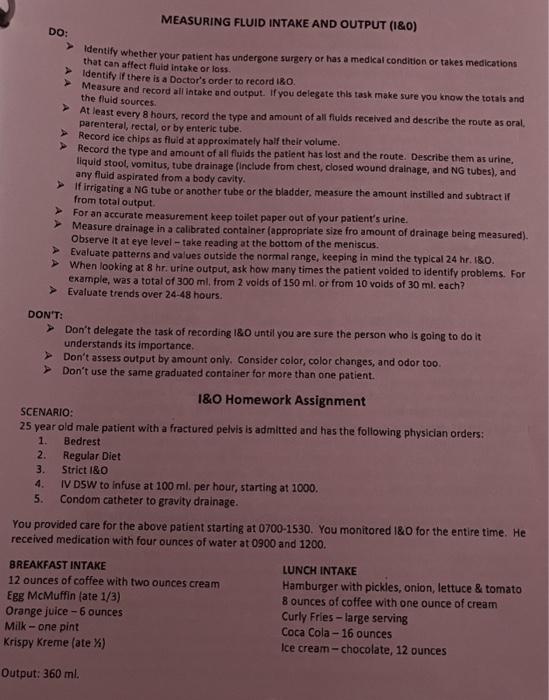 Solved MEASURING FLUID INTAKE AND OUTPUT (1&0) DO: Identify | Chegg.com