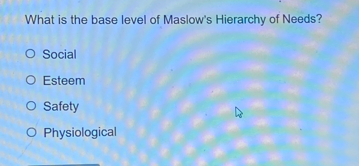 Solved What is the base level of Maslow's Hierarchy of | Chegg.com