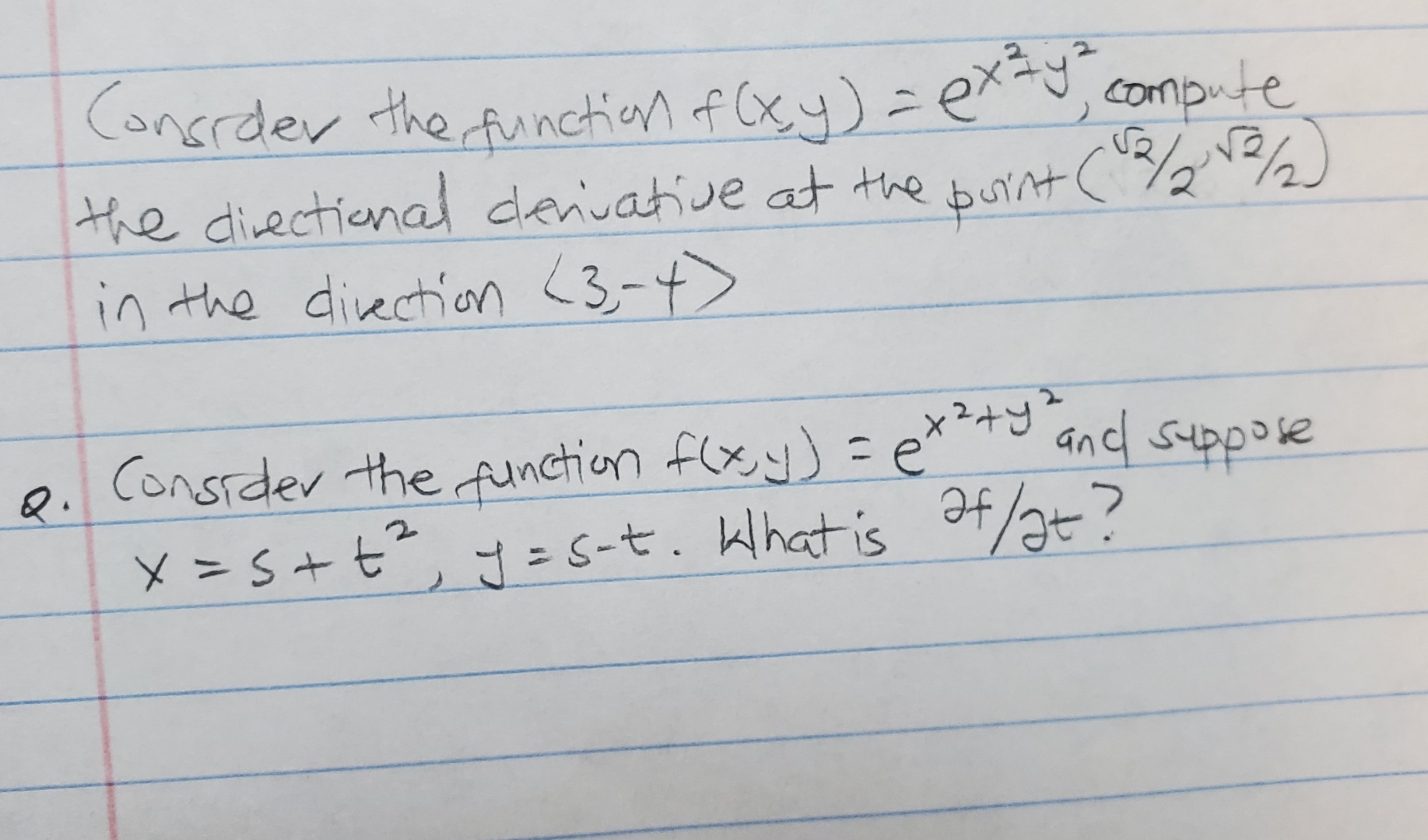 Solved Consider the function f(x,y)=ex2+y2, ﻿compute the | Chegg.com