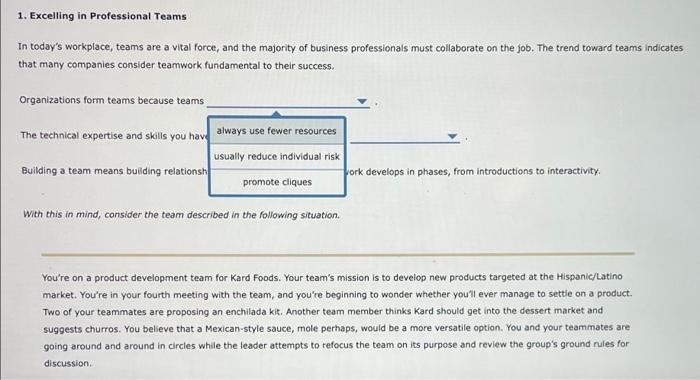 Solved 1. Excelling in Professional Teams In today's | Chegg.com