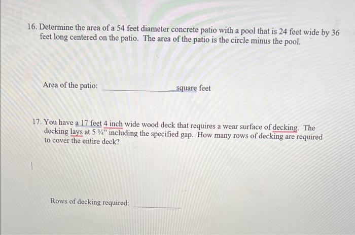 Solved 6. Determine the area of a 54 feet diameter concrete | Chegg.com