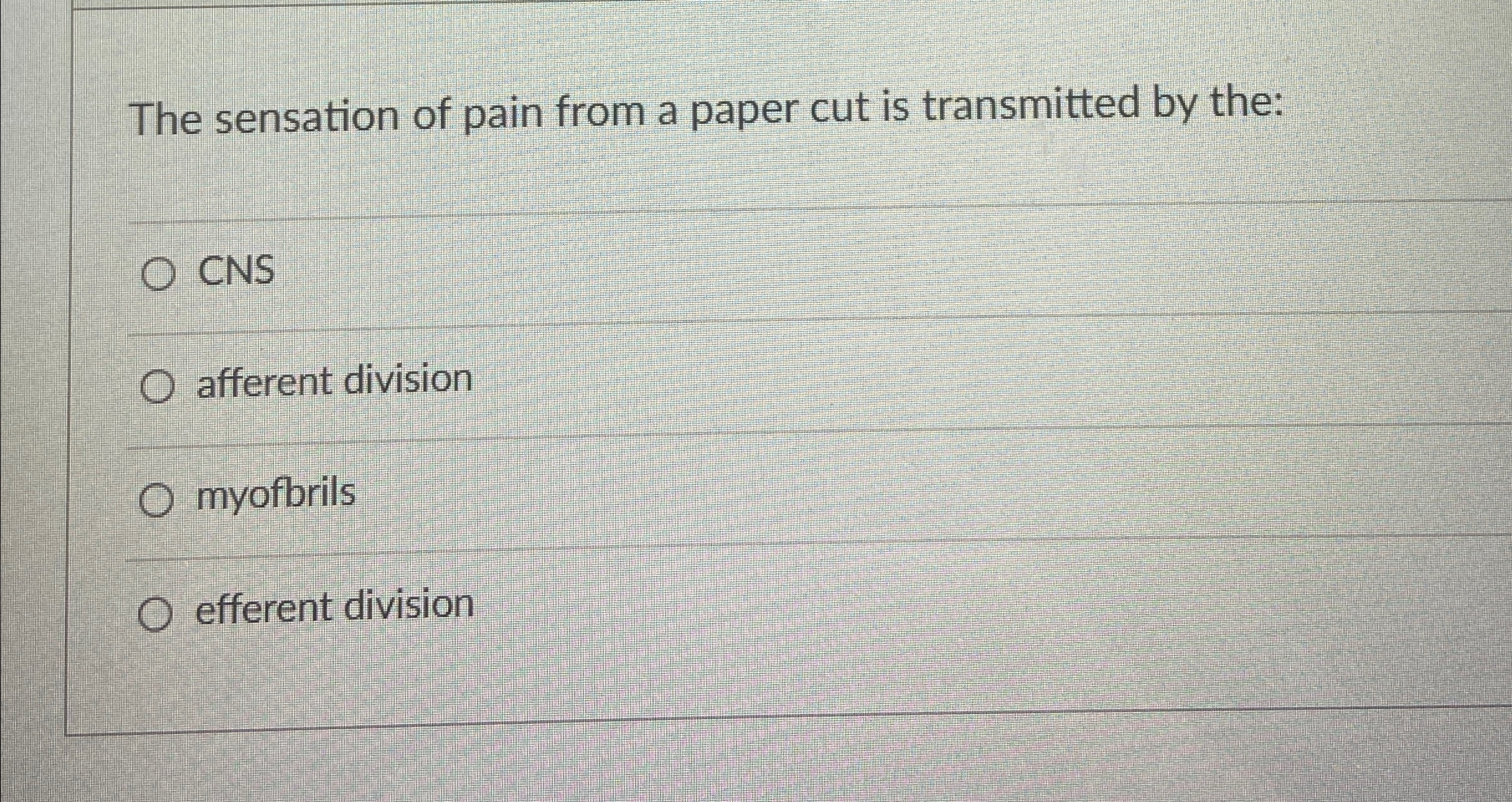 Solved The sensation of pain from a paper cut is transmitted | Chegg.com