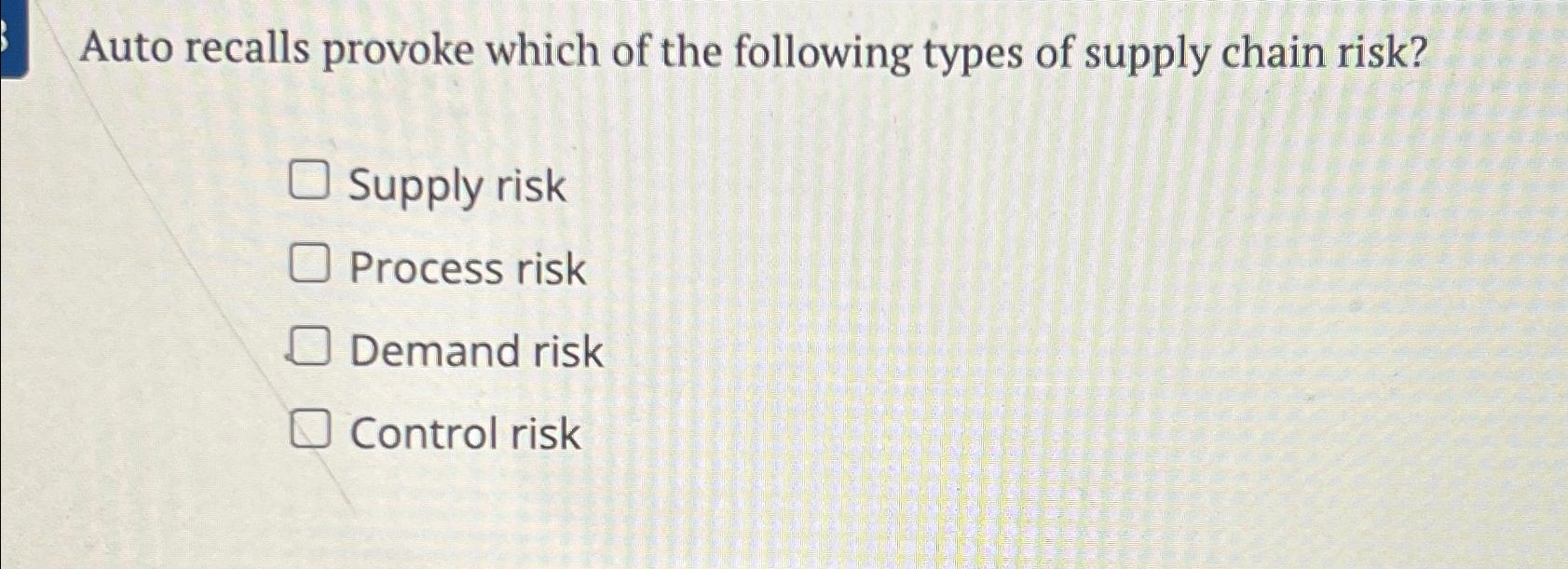 Solved Auto recalls provoke which of the following types of | Chegg.com