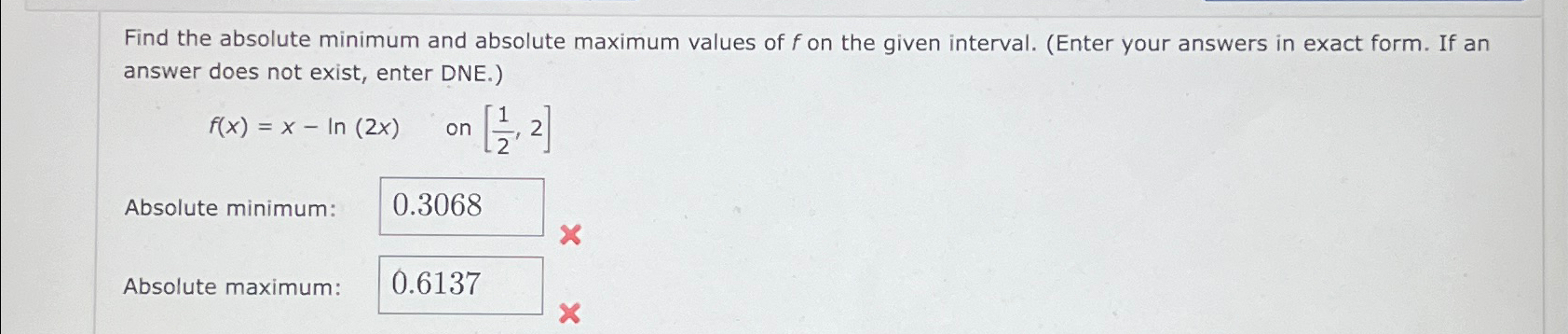 Solved Find the absolute minimum and absolute maximum values | Chegg.com