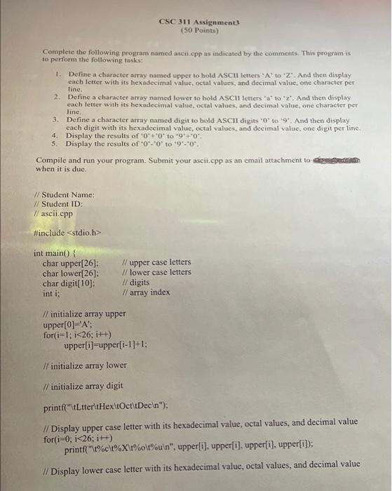 Solved CSC 311 Assignment3 (50 Points) Complete the | Chegg.com