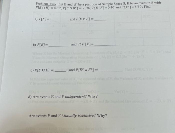 Solved Problem Two: Let B and Bc be a partition of Sample | Chegg.com