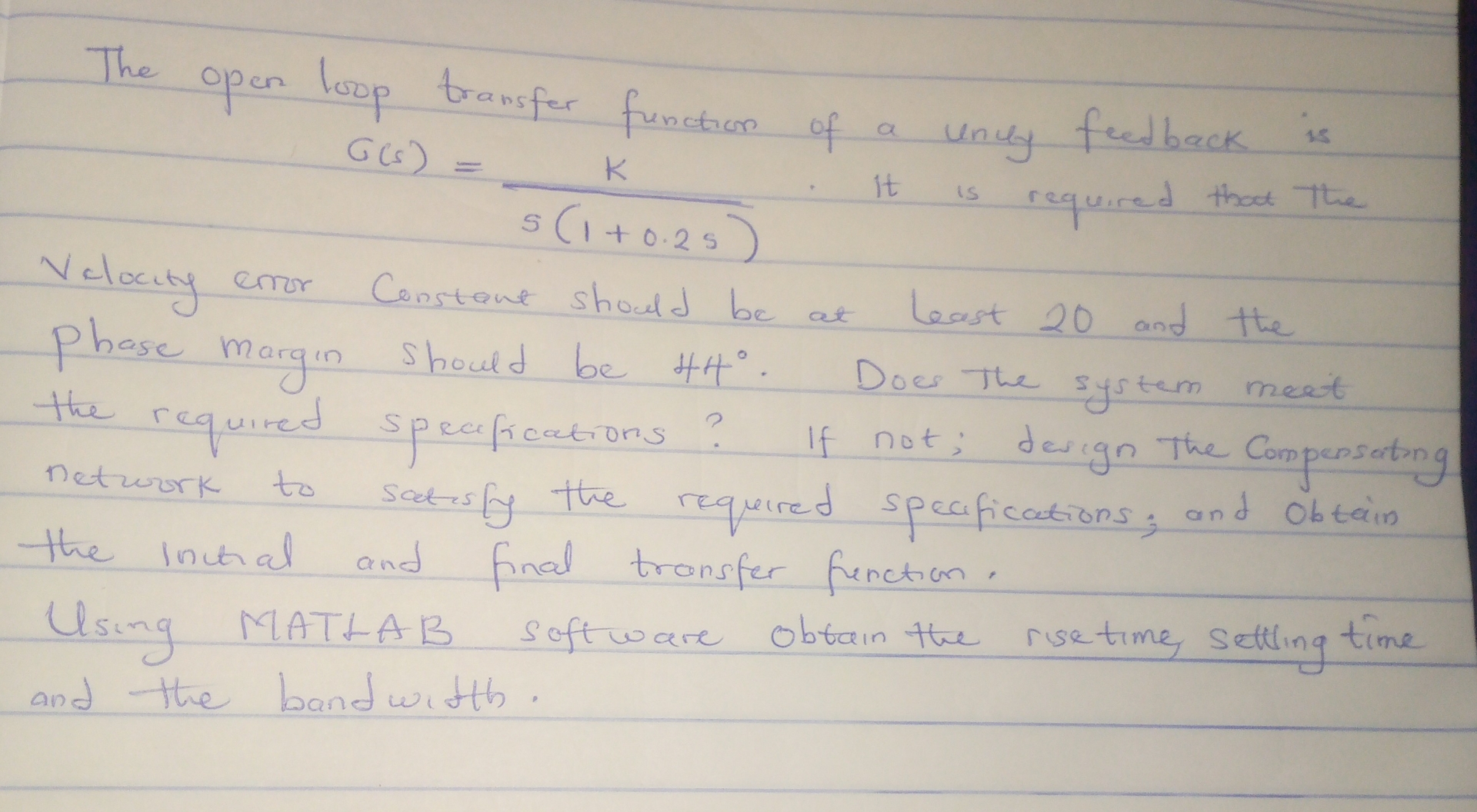 Solved The open loop transfer function of a unity feedback | Chegg.com