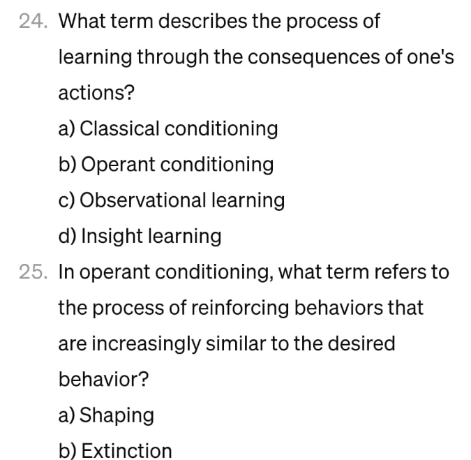 Solved What term describes the process of learning through | Chegg.com