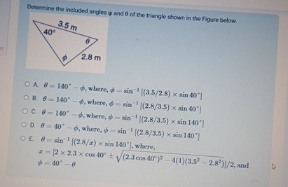 Solved Determine the included angles φ ﻿and θ ﻿of the | Chegg.com
