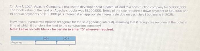 Solved On July 1, 2024. Apache Company, a real estate | Chegg.com