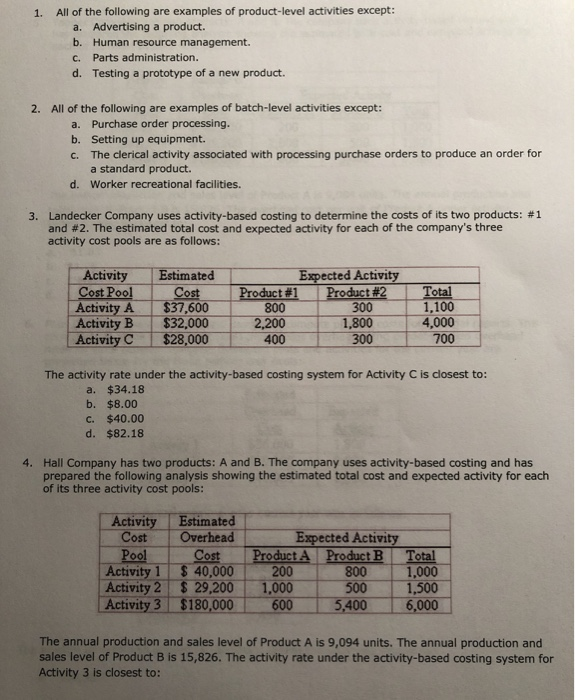 Solved 1. All of the following are examples of product-level | Chegg.com