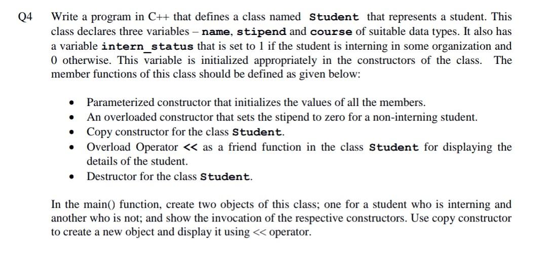 Solved Q4 Write a program in C++ that defines a class named | Chegg.com