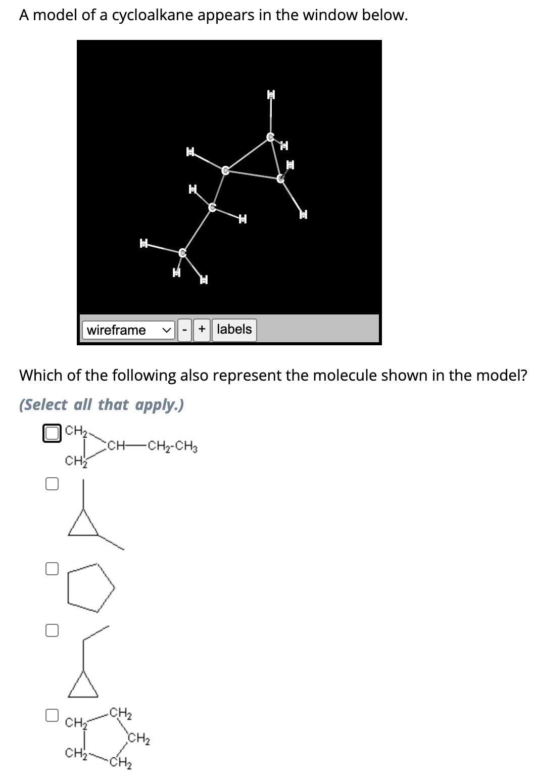 A model of a cycloalkane appears in the window | Chegg.com