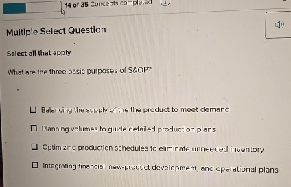 Solved 14 ﻿of 35 ﻿Concepts completedMultiple Select | Chegg.com
