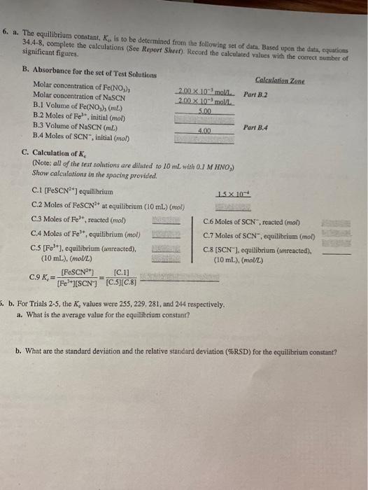 Solved Experiment 34 Prelaboratory Assignment An Equilibrium | Chegg.com