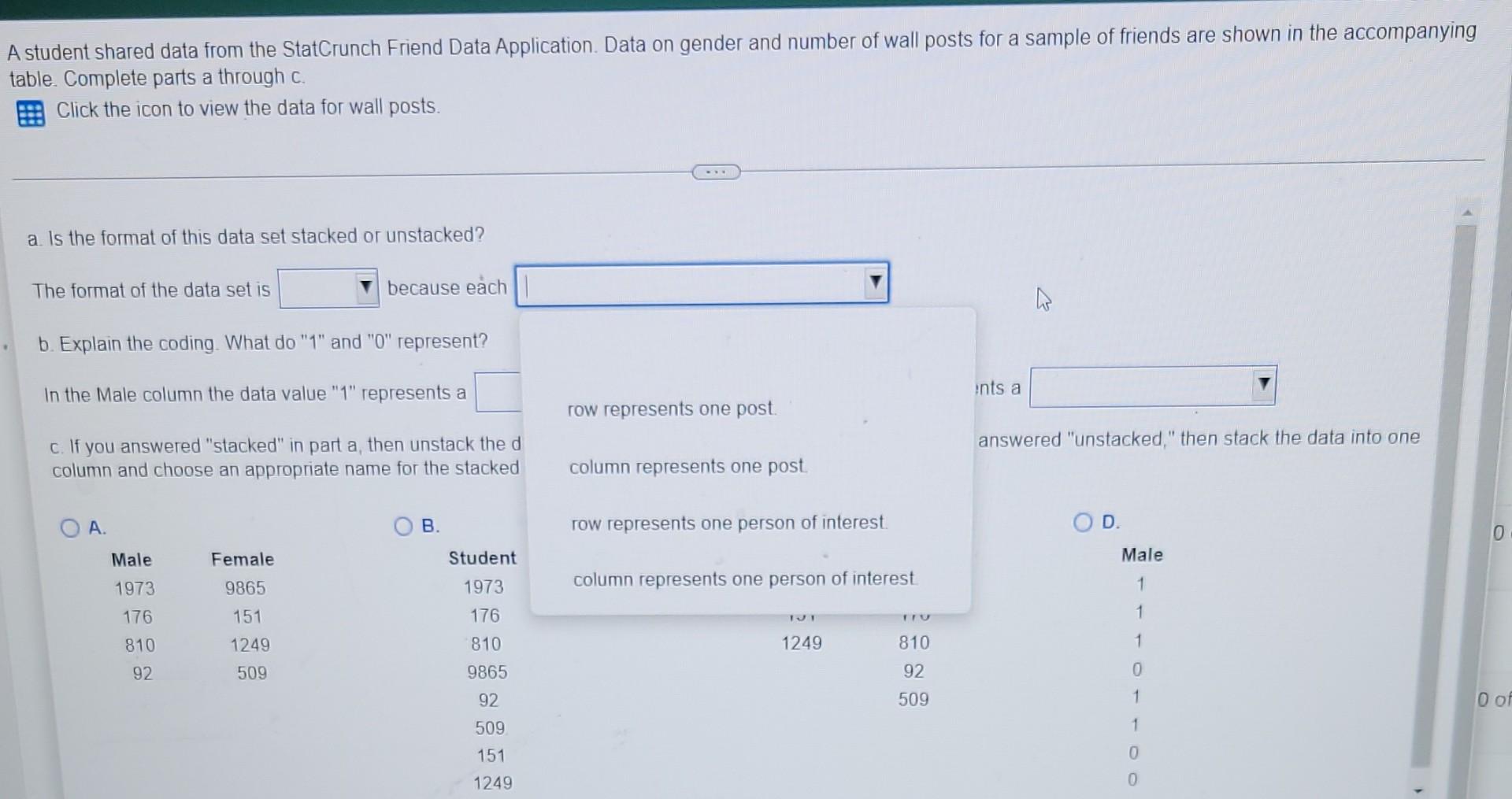 Solved > > > A student shared data from the StatCrunch | Chegg.com