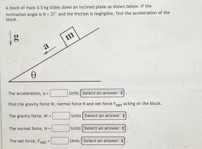 Solved A block of mass 0.5 kg slides down an inclined plane | Chegg.com