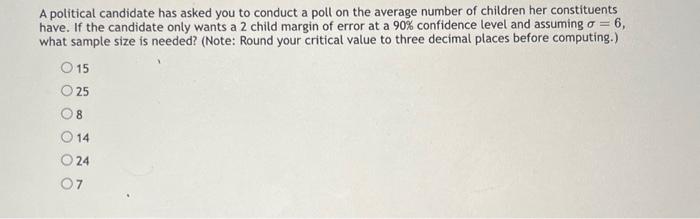Solved A political candidate has asked you to conduct a poll | Chegg.com