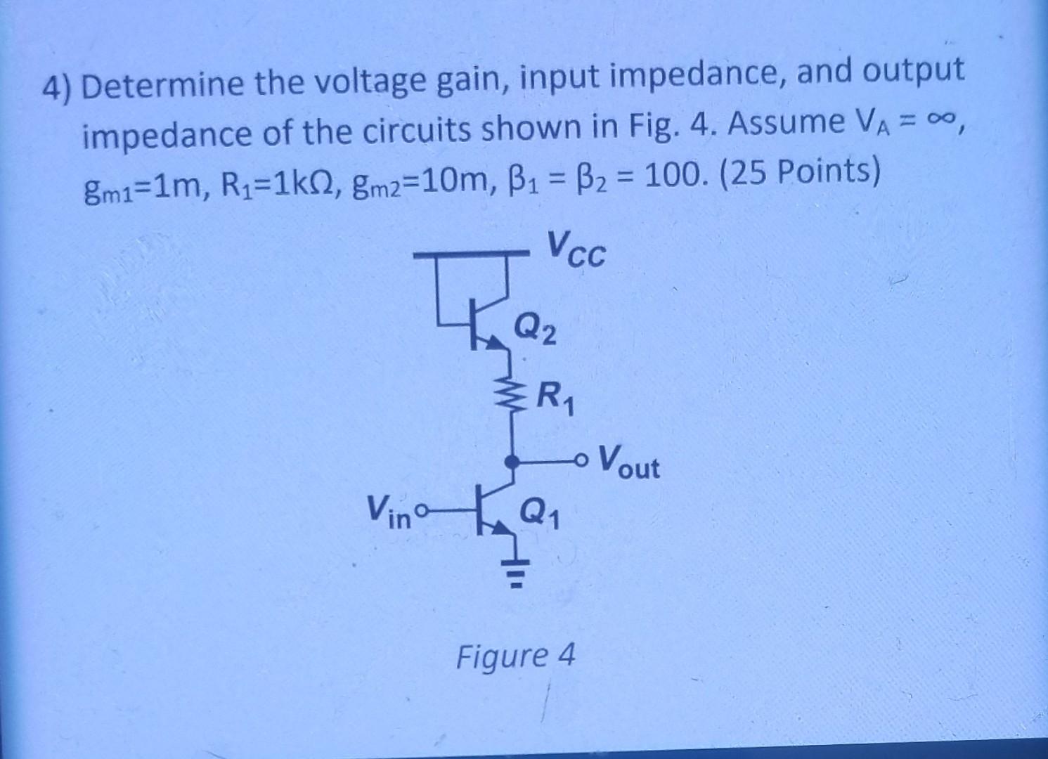 Solved 4) Determine the voltage gain, input impedance, and | Chegg.com