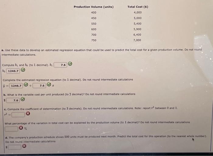 Solved Compute bi and bo (to 1 decimal). b₁ 7.6 bo 1246.7 | Chegg.com