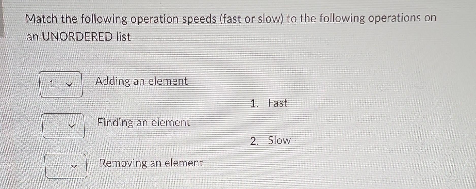Solved Match the following operation speeds (fast or slow) | Chegg.com